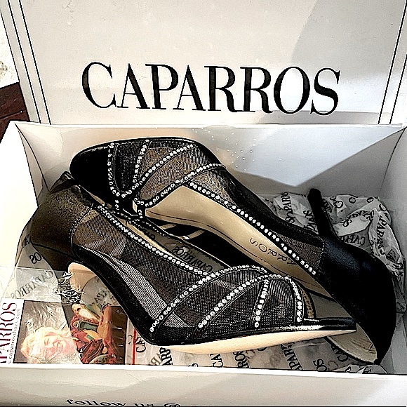 Caparros | Shoes | Nib Caparros Jodi Black Rhinestone Mesh Slip On Peep ...